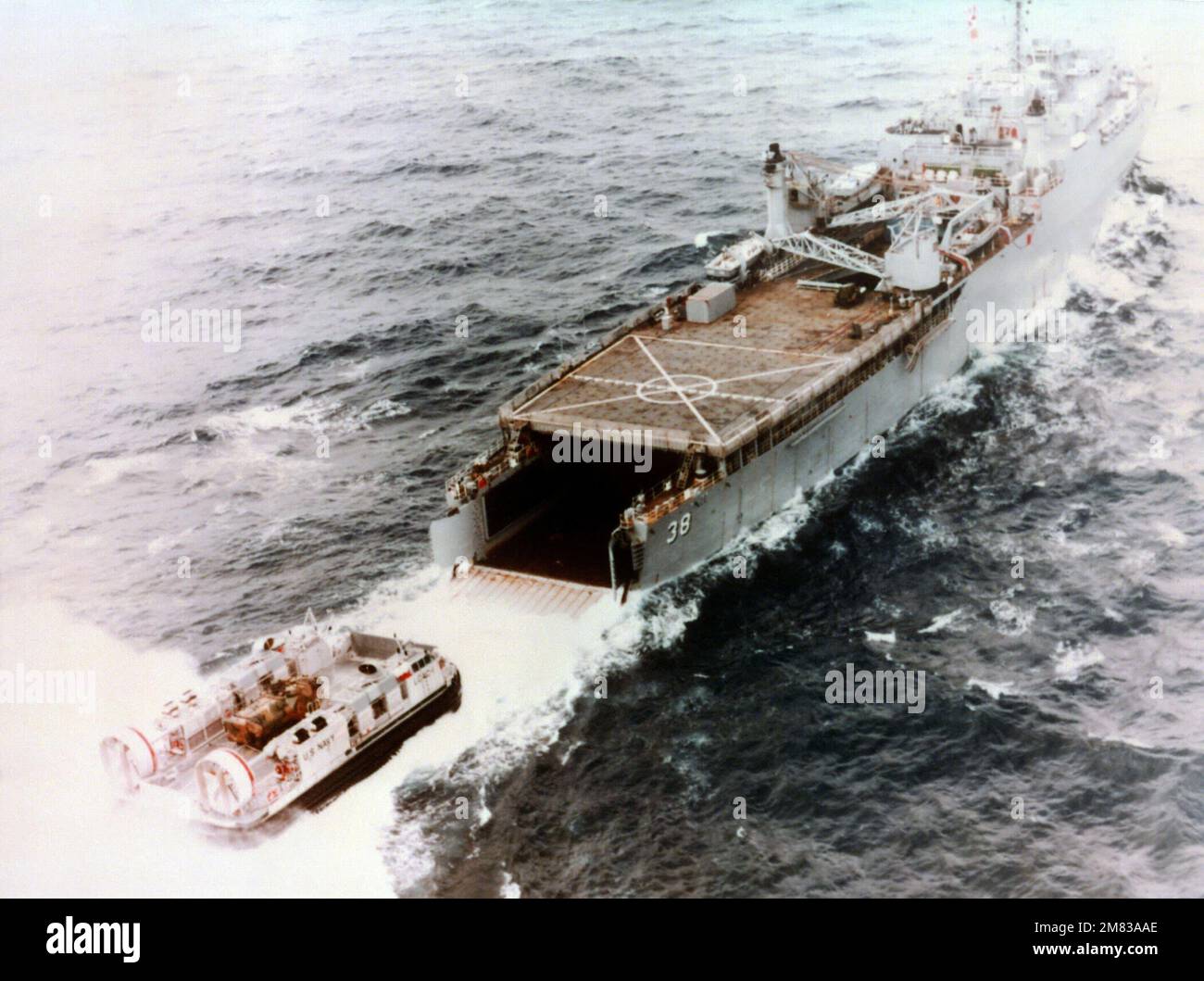 An elevated starboard quarter view of a landing craft air cushion (LCAC ...