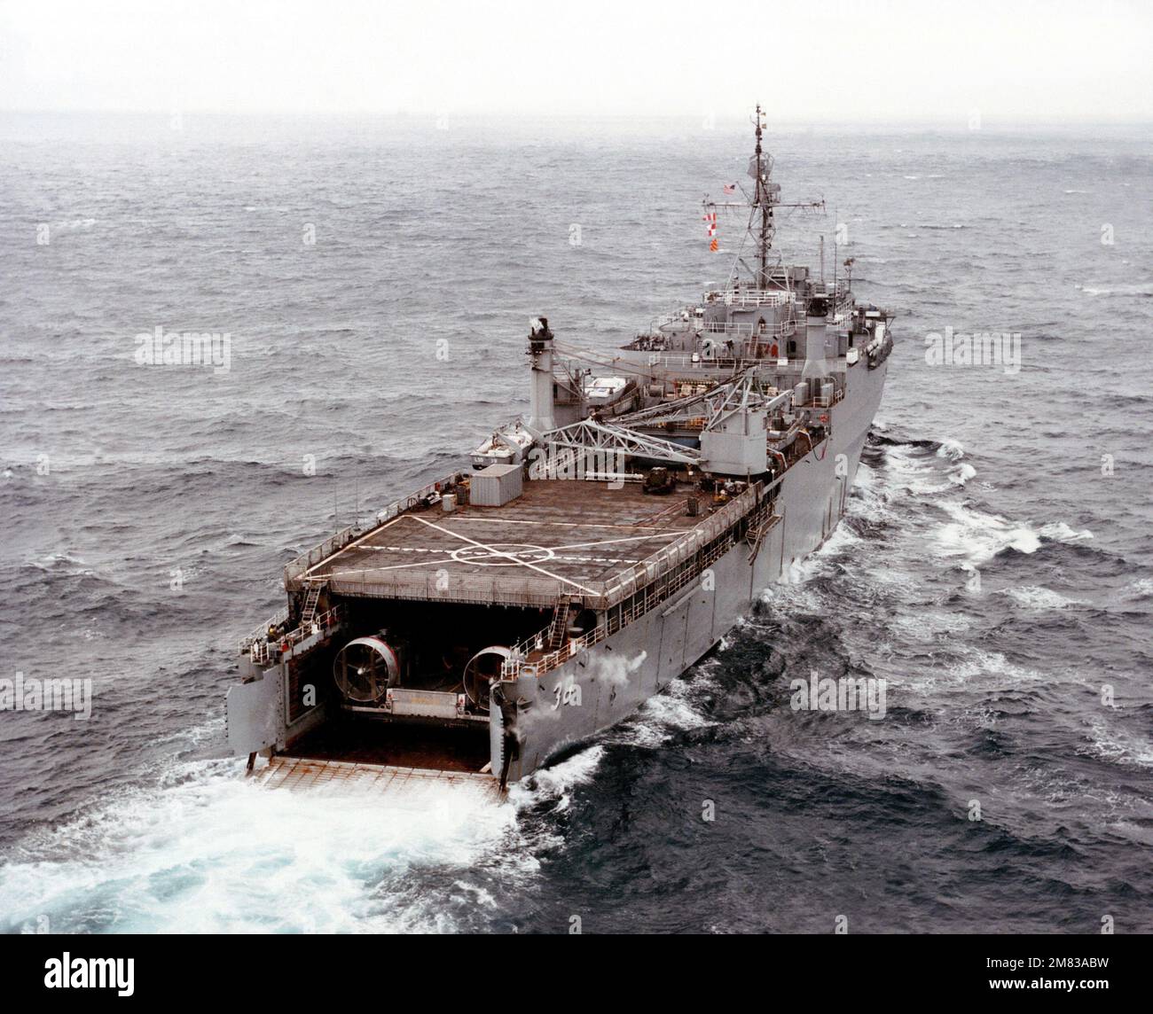 An elevated starboard quarter view of a landing craft air cushion (LCAC ...