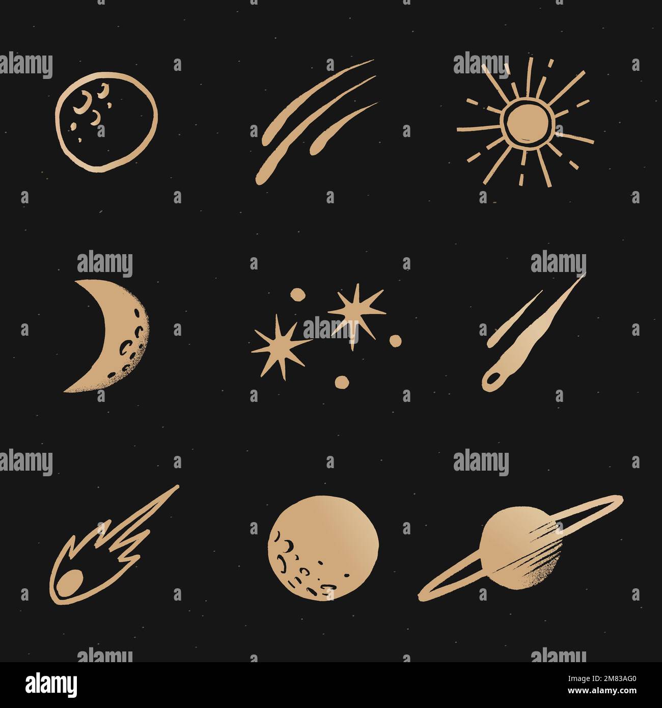 Interstellar star gold vector galaxy doodle illustration sticker Stock ...