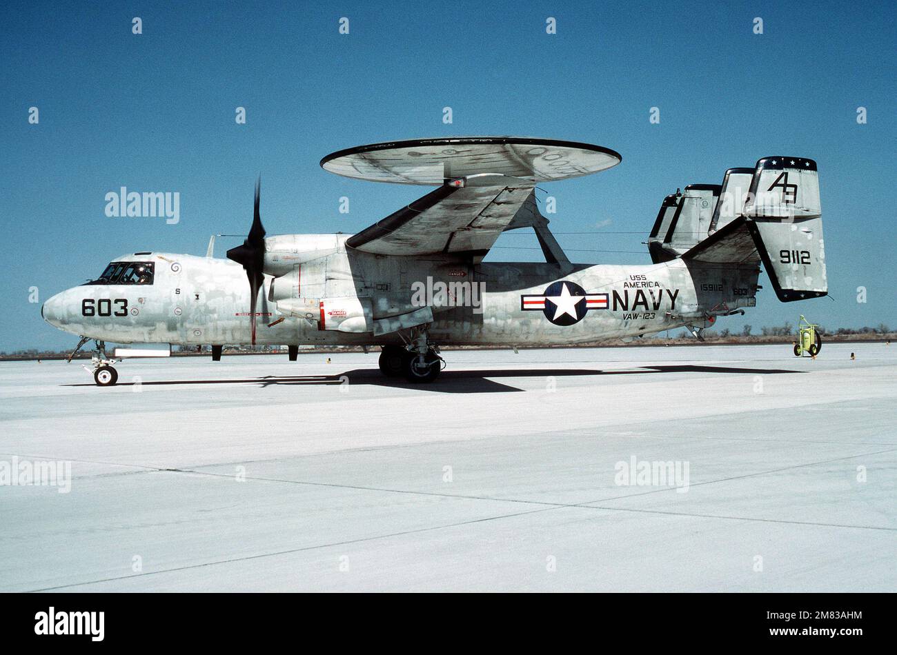 A right side view of an Airborne Early Warning Squadron 123 (VAW-123) E ...