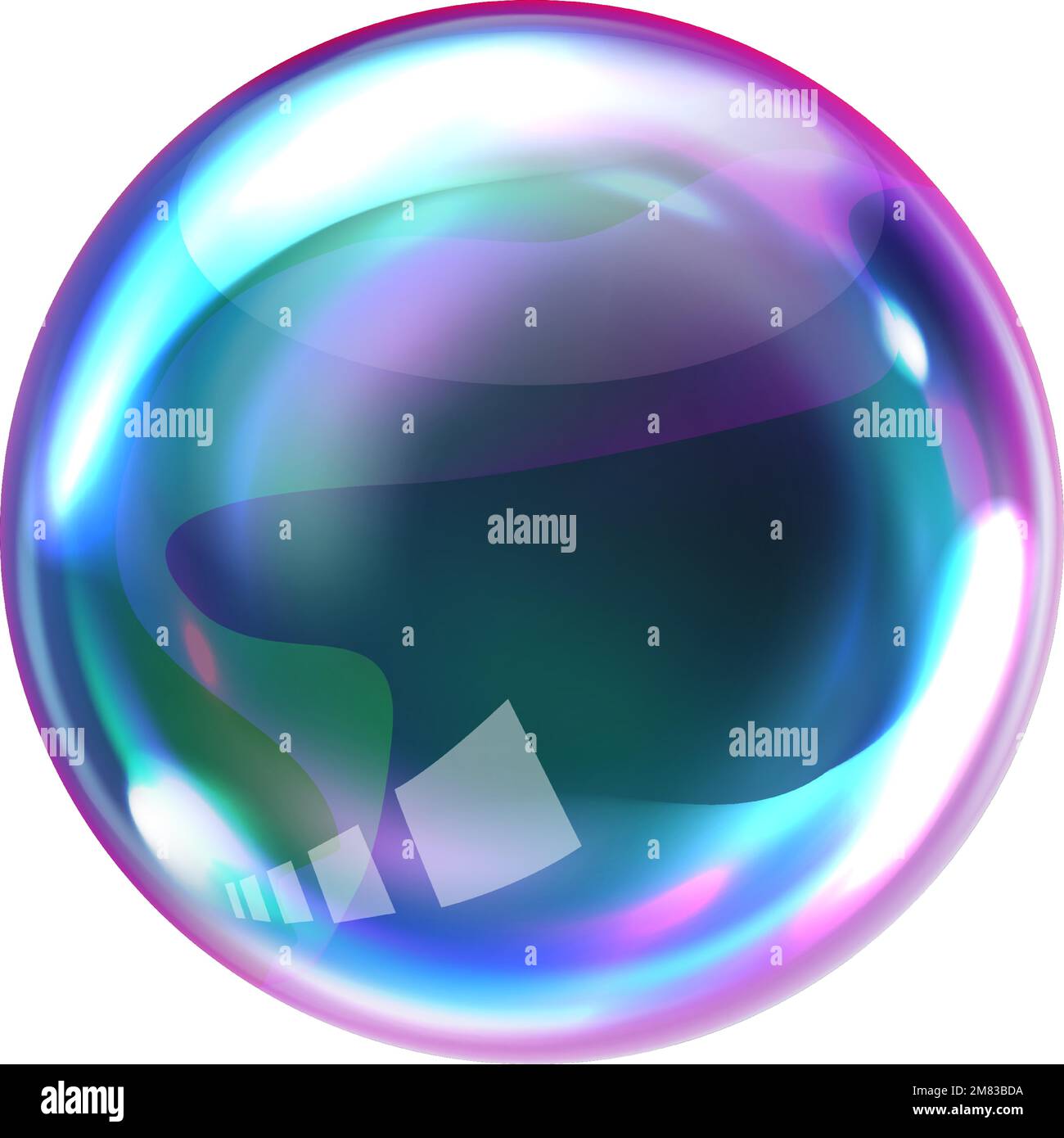 Soap bubble, realistic transparent air sphere of rainbow colors with ...