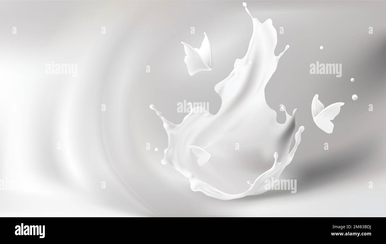 Milk splash crown shape and white liquid silhouettes of flying ...