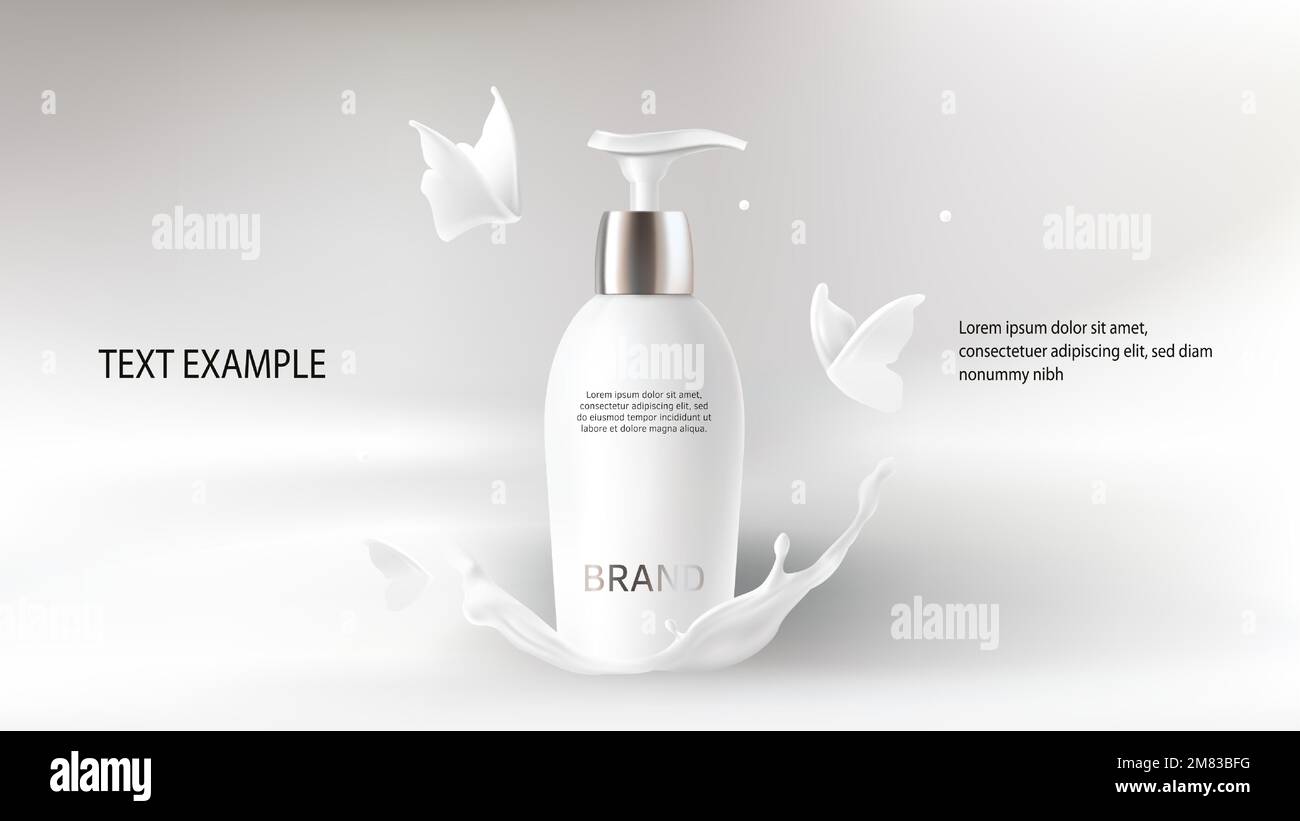 Milk cosmetics realistic vector blurred background. Skin care cosmetic ...