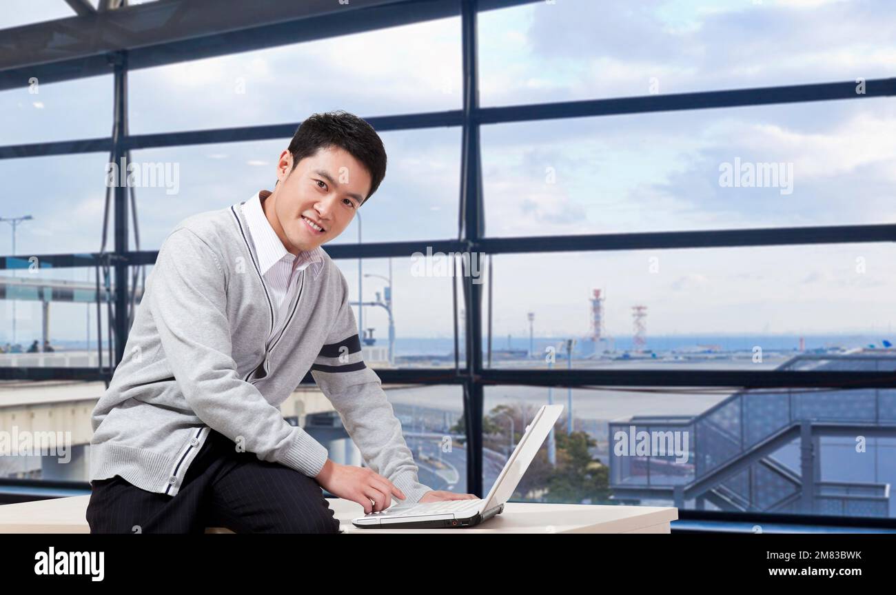 Business men's office with a computer Stock Photo - Alamy
