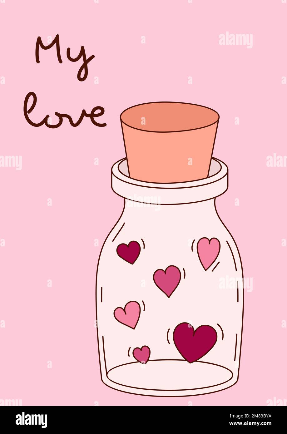 Valentine's Day greeting card with a jar and hearts. Vector ...