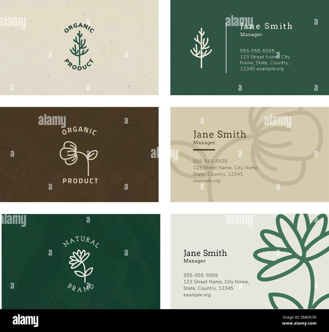 Organic business card template vector with line art logo set Stock ...