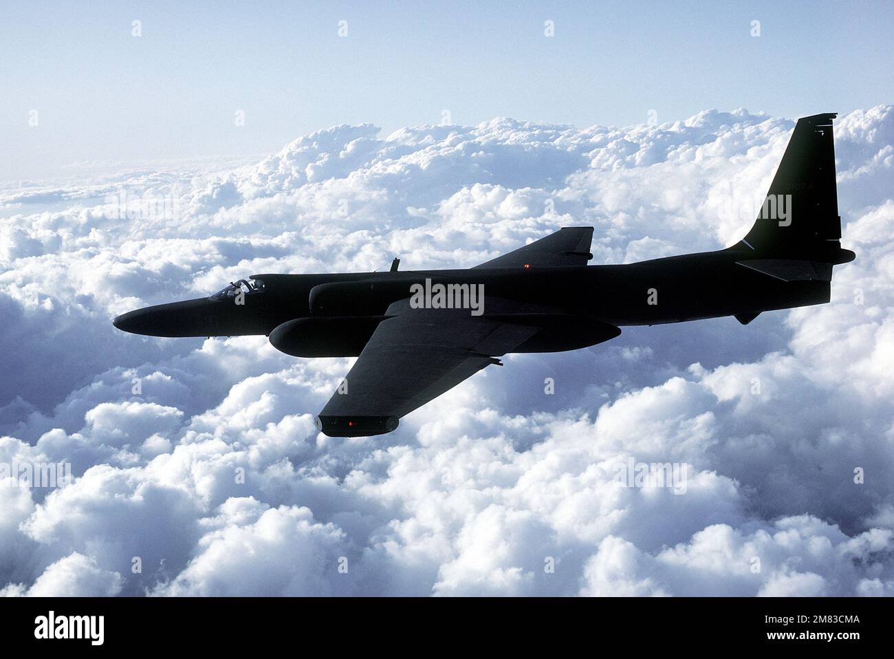 An air-to-air left side view of a TR-1 tactical reconnaissance aircraft ...