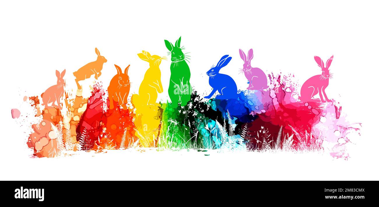Happy Easter. Multicolored rabbits. Vector illustration Stock Vector ...