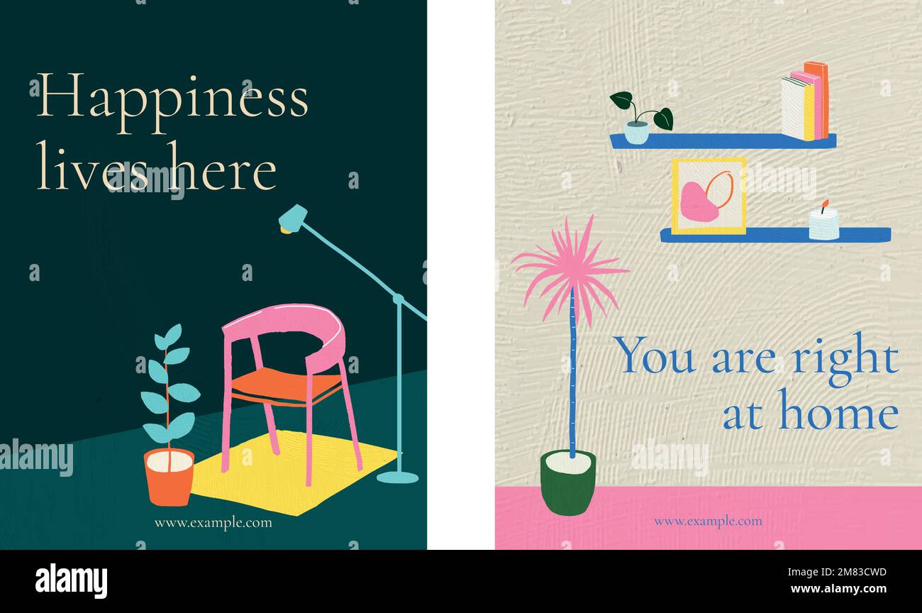 Interior flyer template vector with quote in hand drawn style set Stock ...