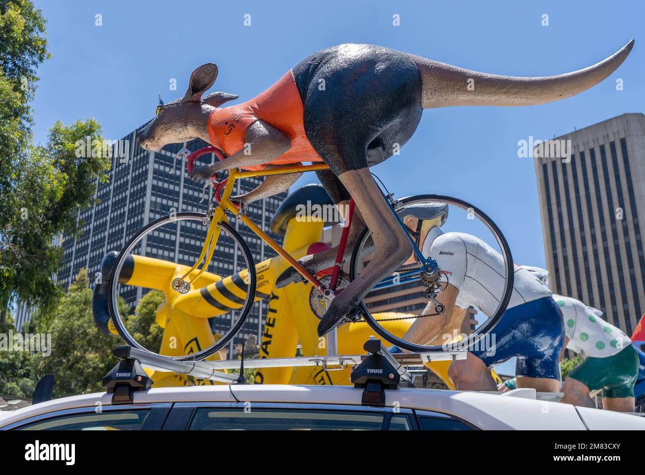 Adelaide, Australia. 12 January 2023 . A kangaroo mascot riding a ...