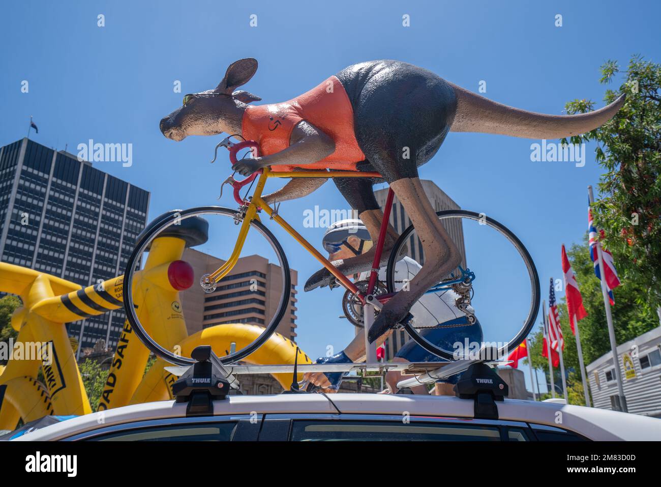 Adelaide, Australia. 12 January 2023 . A kangaroo mascot riding a ...