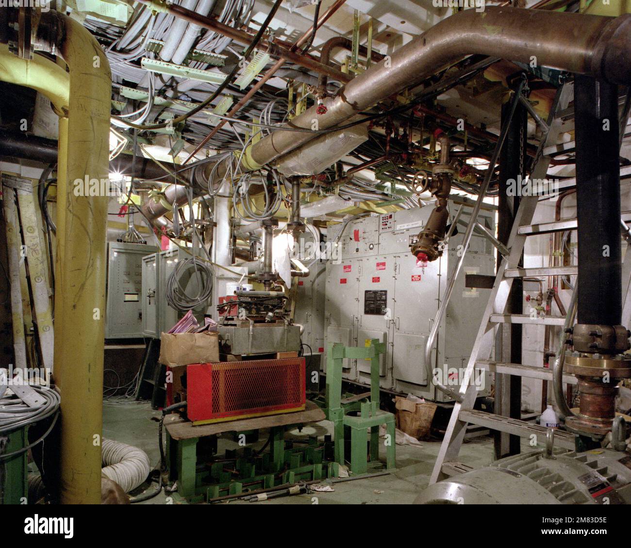A view of the air conditioning machinery room aboard the guided missile ...