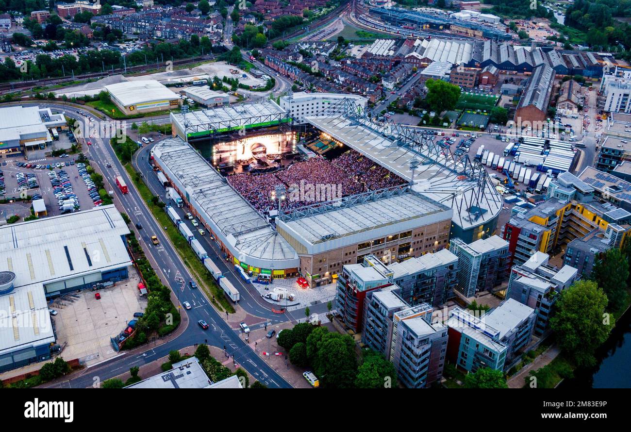 Aerial view of Take That at Carrow Road Football Stadium Stock Photo ...