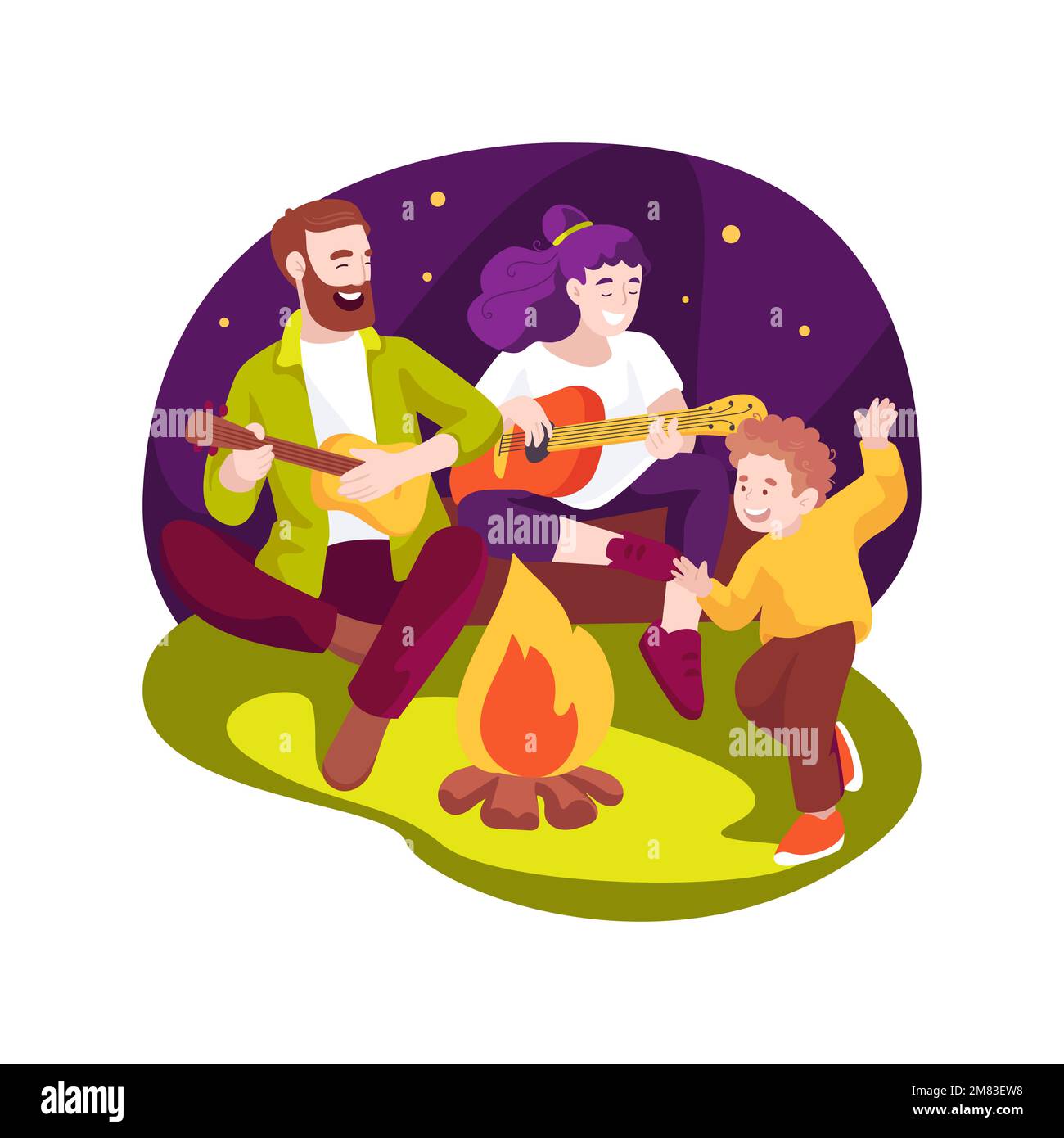 Guitar campfire songs isolated cartoon vector illustration Stock Vector ...