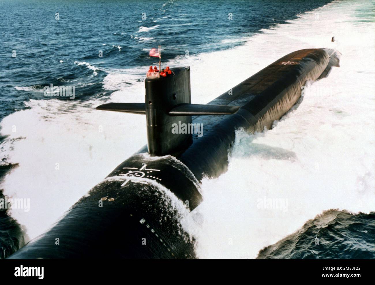 An aerial port bow view of the Ohio Class nuclear-propelled strategic ...