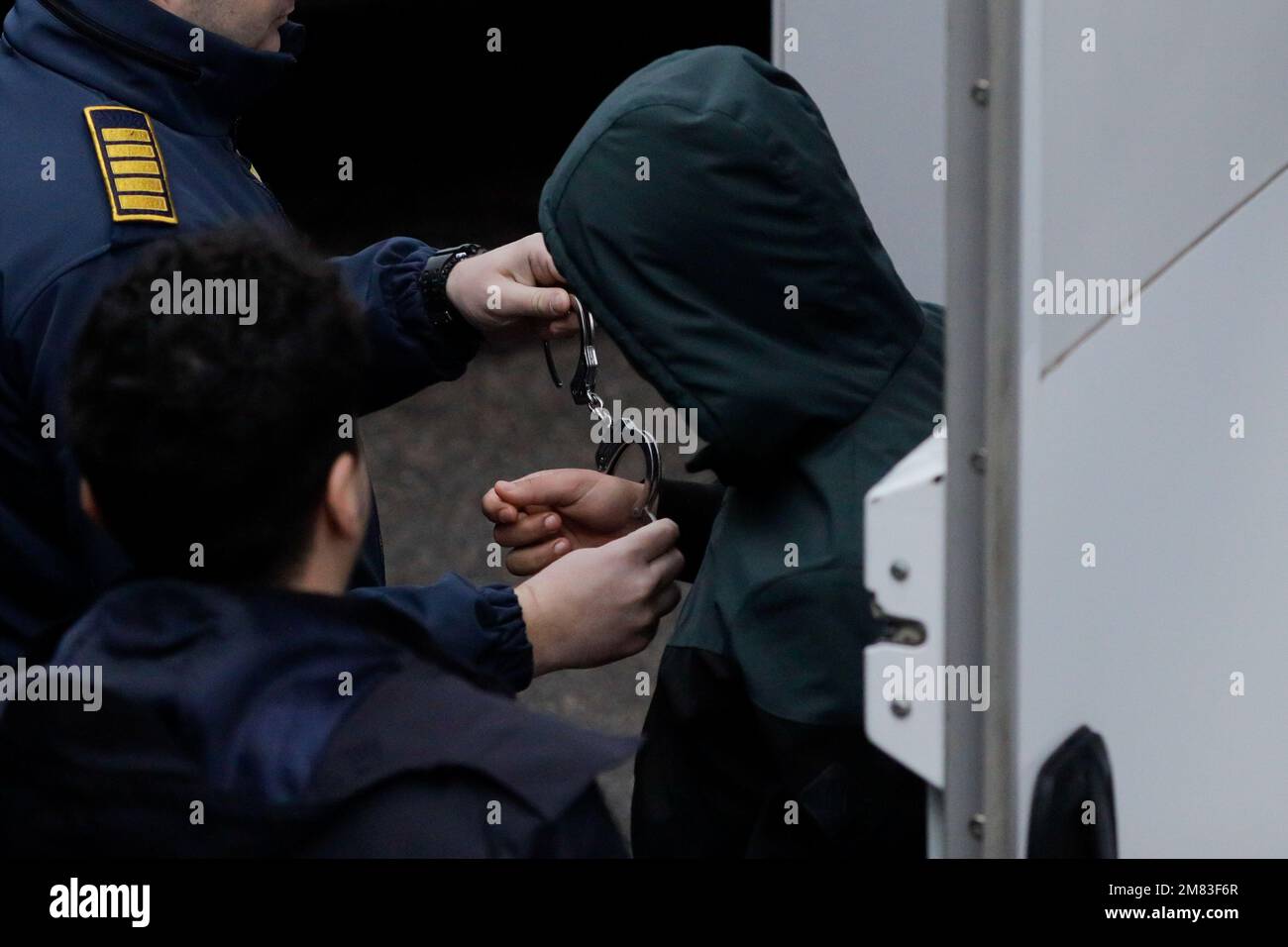 Shallow depth of field (selective focus) details with a policeman ...