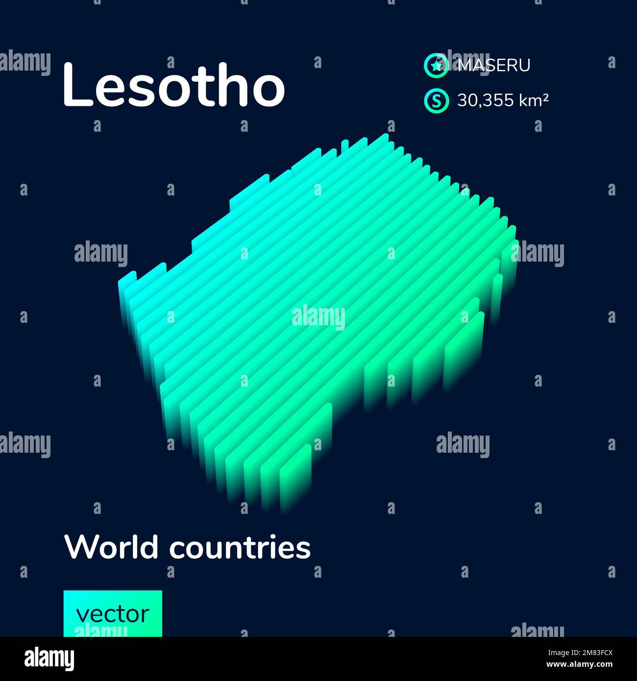 3D map of Lesotho. Stylized striped isometric vector Map of Lesotho is ...
