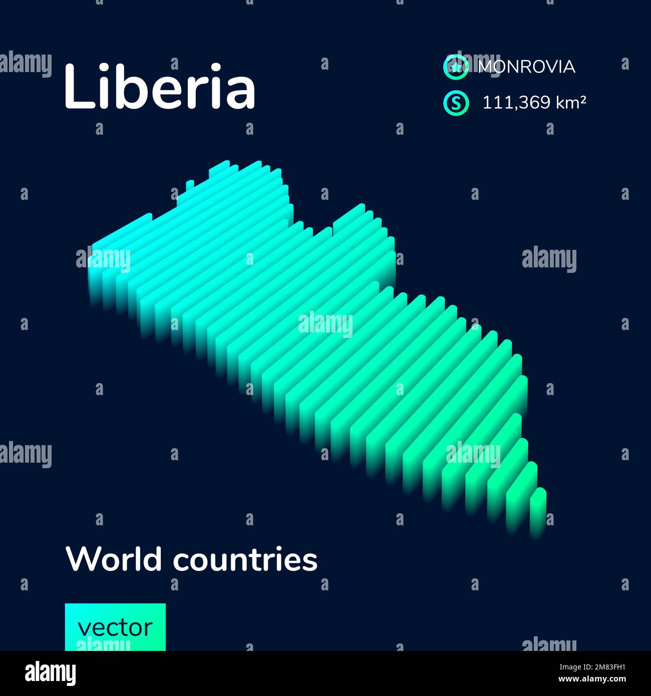 3D map of Liberia. Stylized striped isometric vector Map of Liberia is ...