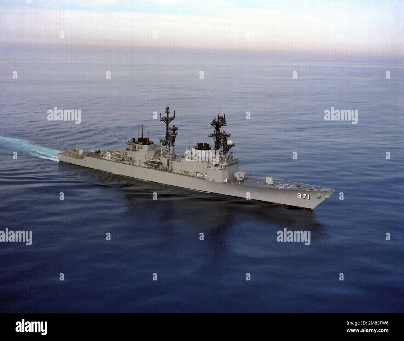 An aerial starboard bow view of the destroyer USS DAVID R. RAY (DD-971 ...