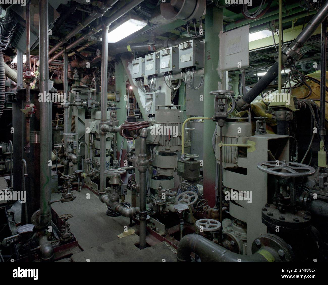 A view of auxiliary machinery room No. 2 aboard the guided missile ...