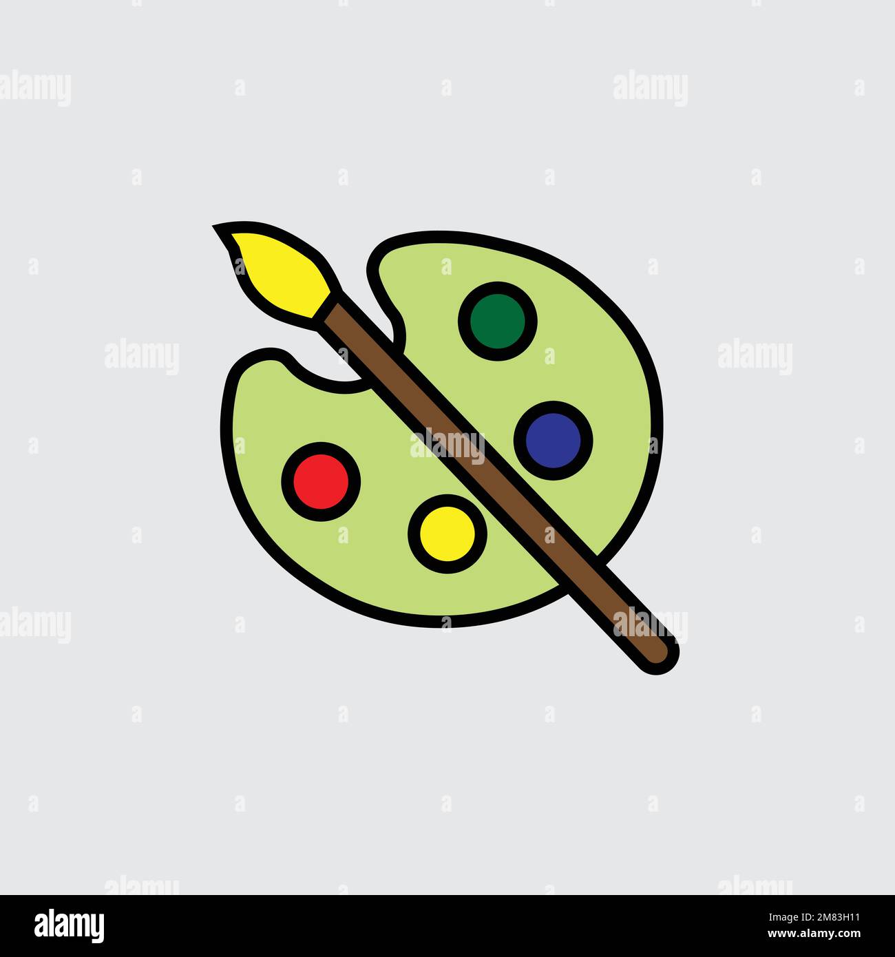 Painting palette with blue, yellow, green, and red and a brush Stock ...