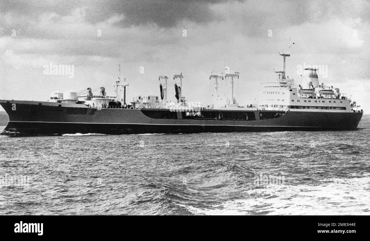 Port side view of the Soviet Boris Chilikin class replenishment ship ...
