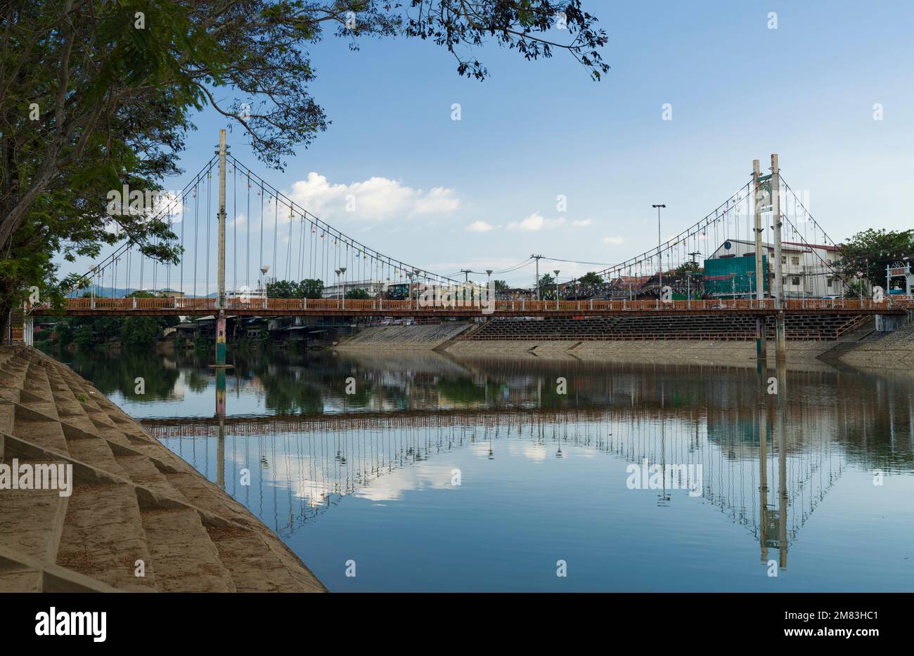 View of the Rope Bridge over the Wang river. Important travel point of ...