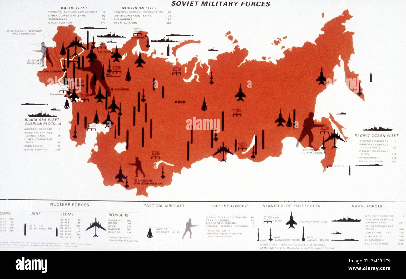 A map of the Soviet Union showing the locations of various military ...