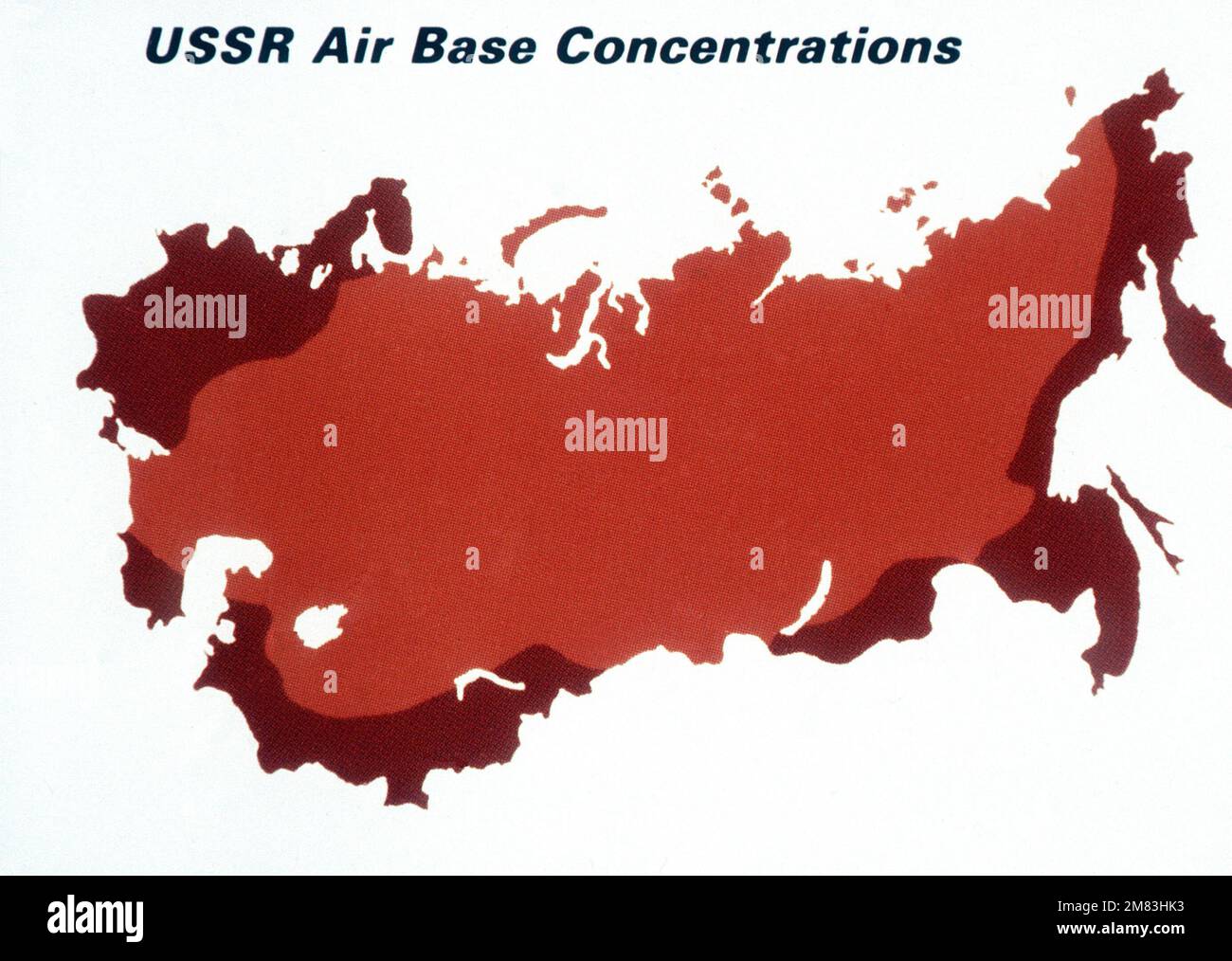 A map of the Soviet Union showing air base concentrations in dark red ...