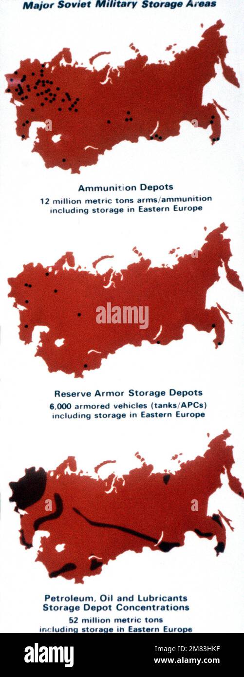 Three separate maps of the Soviet Union showing major military storage areas. From Soviet ...