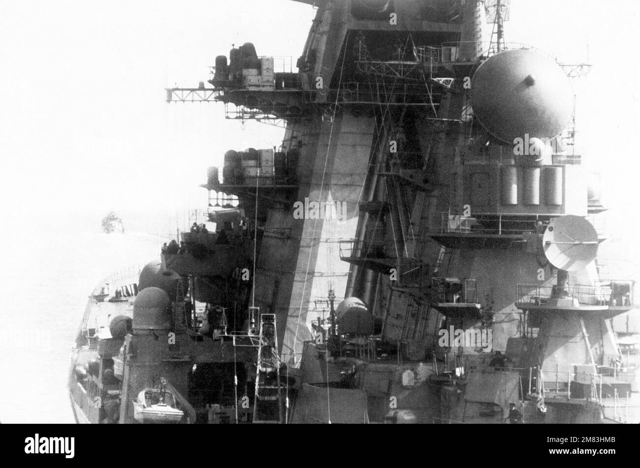 A view of the superstructure on the Soviet Kirov class guided missile ...