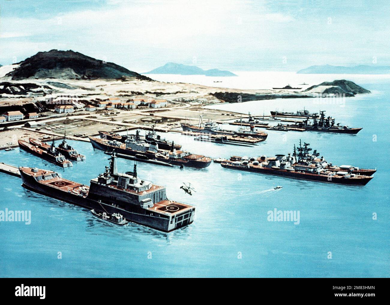 Artist's concept of Soviet ships in port at Cam Ranh Bay, Vietnam. This ...
