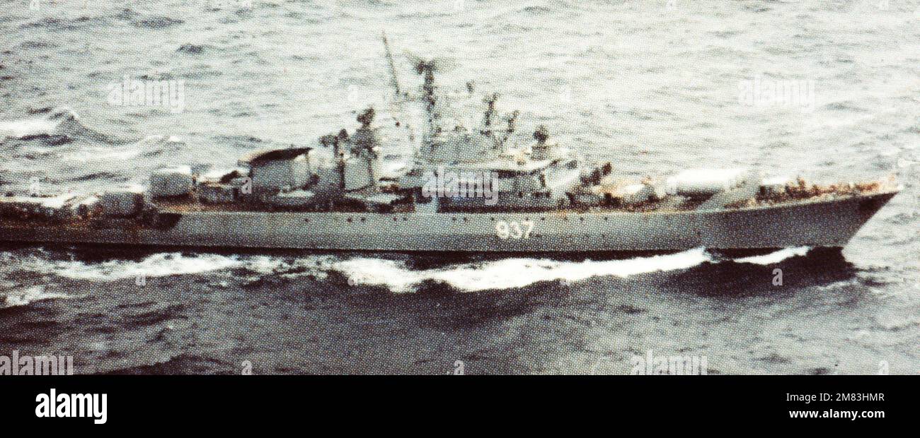 A starboard beam view of a Soviet Krivak I-class guided missile frigate ...