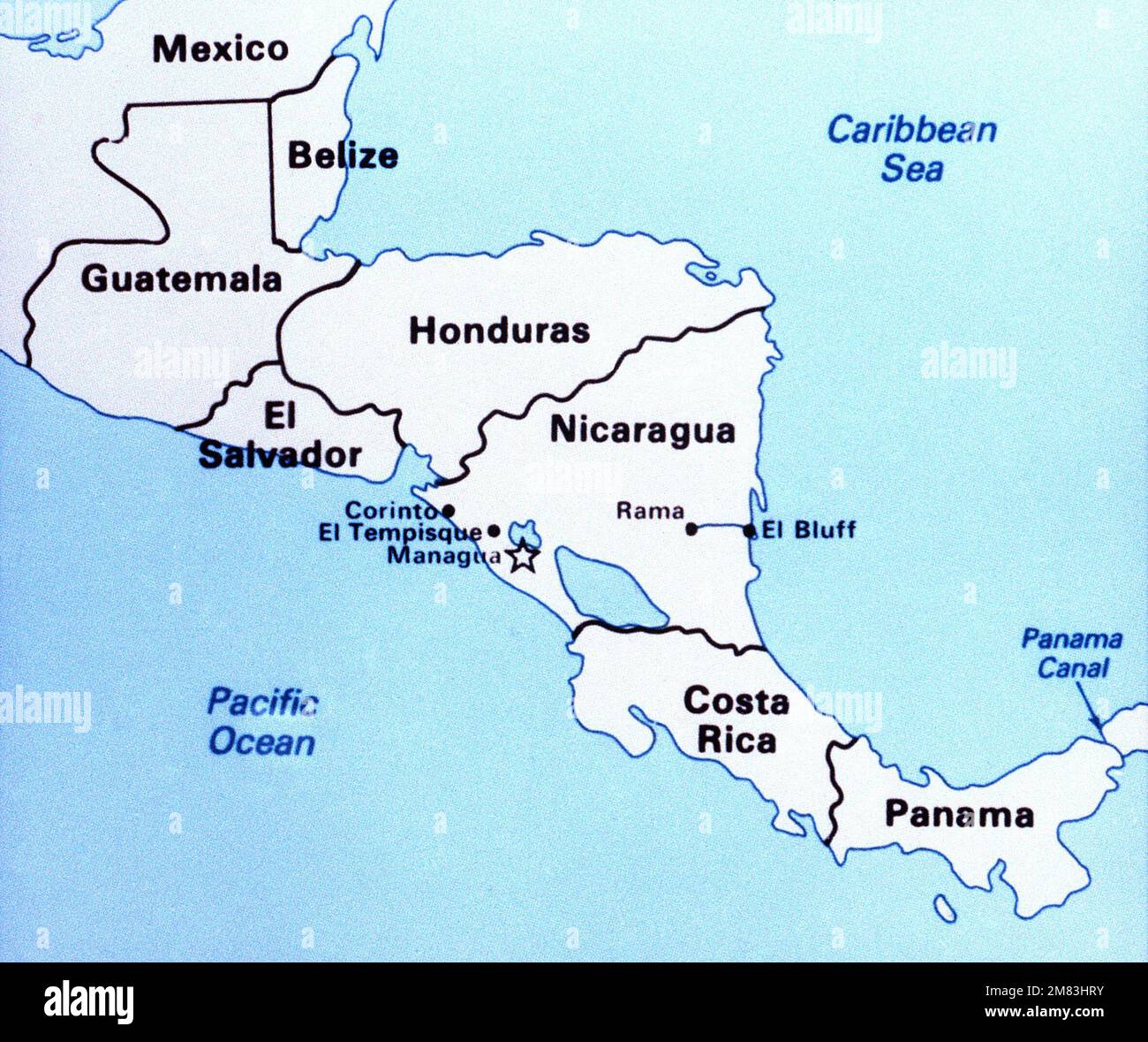 A map of Central America showing the locations of Nicaraguan military ...