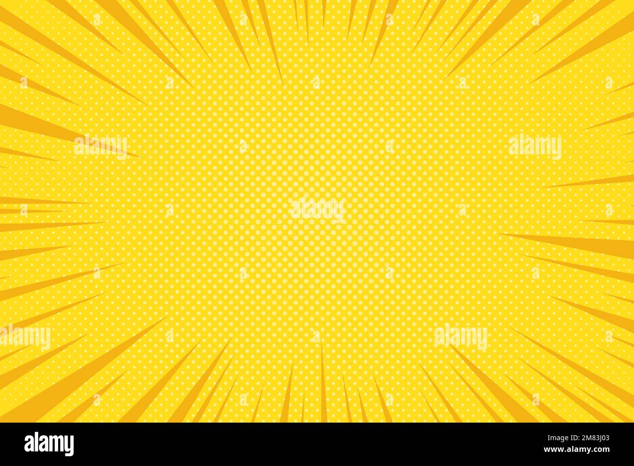 Comic retro pop art burst background. Yellow vintage flash halftone ...
