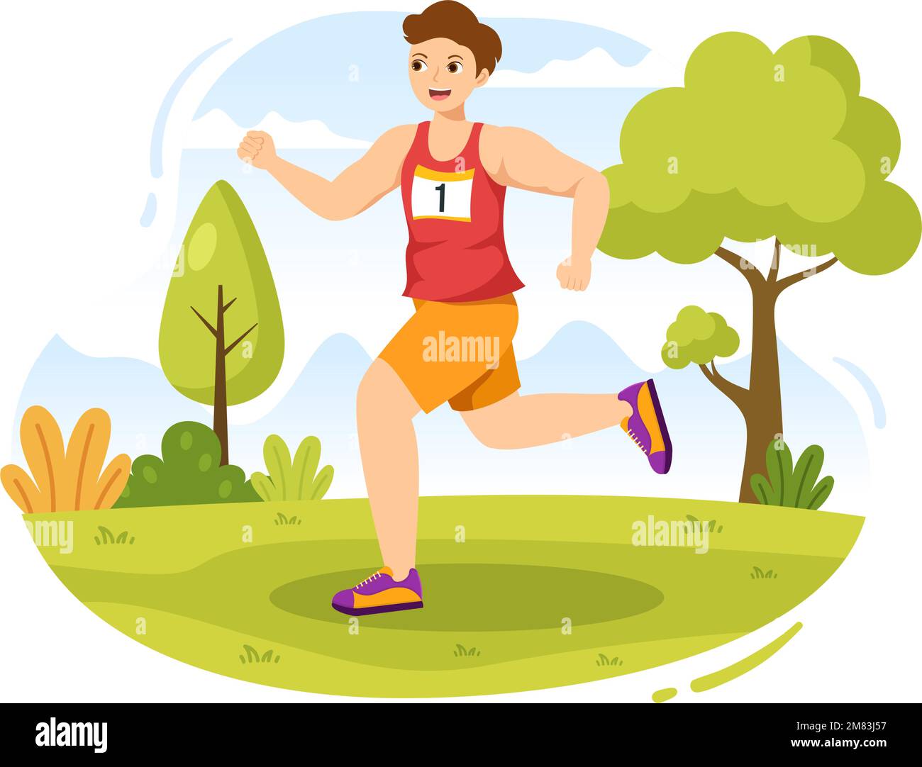 Marathon Race Illustration with People Running, Jogging Sport ...