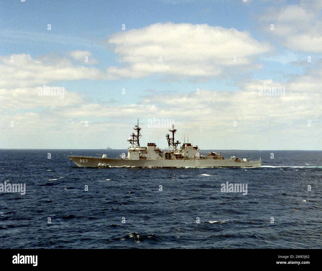 A port beam view of the destroyer USS SPRUANCE (DD-963) underway off ...