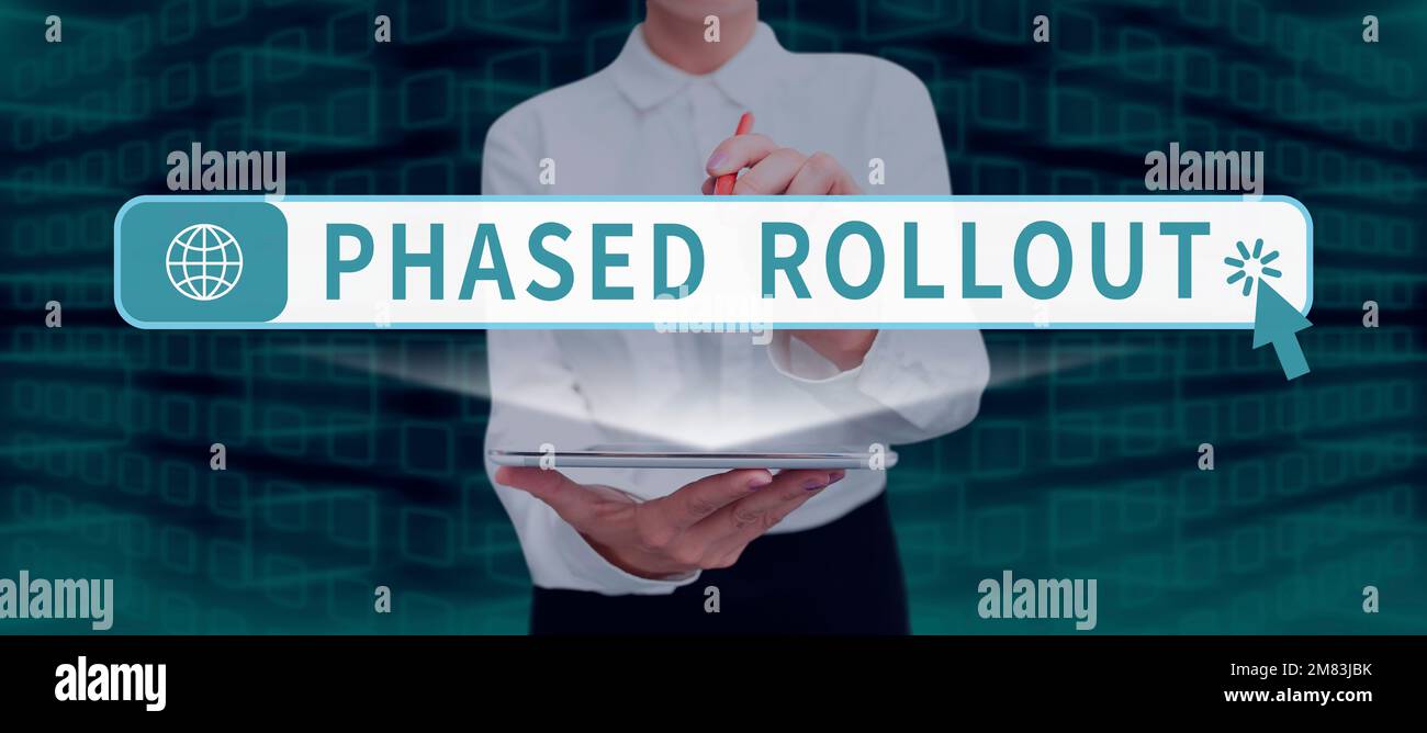 Hand writing sign Phased Rollout. Business idea the practice of ...