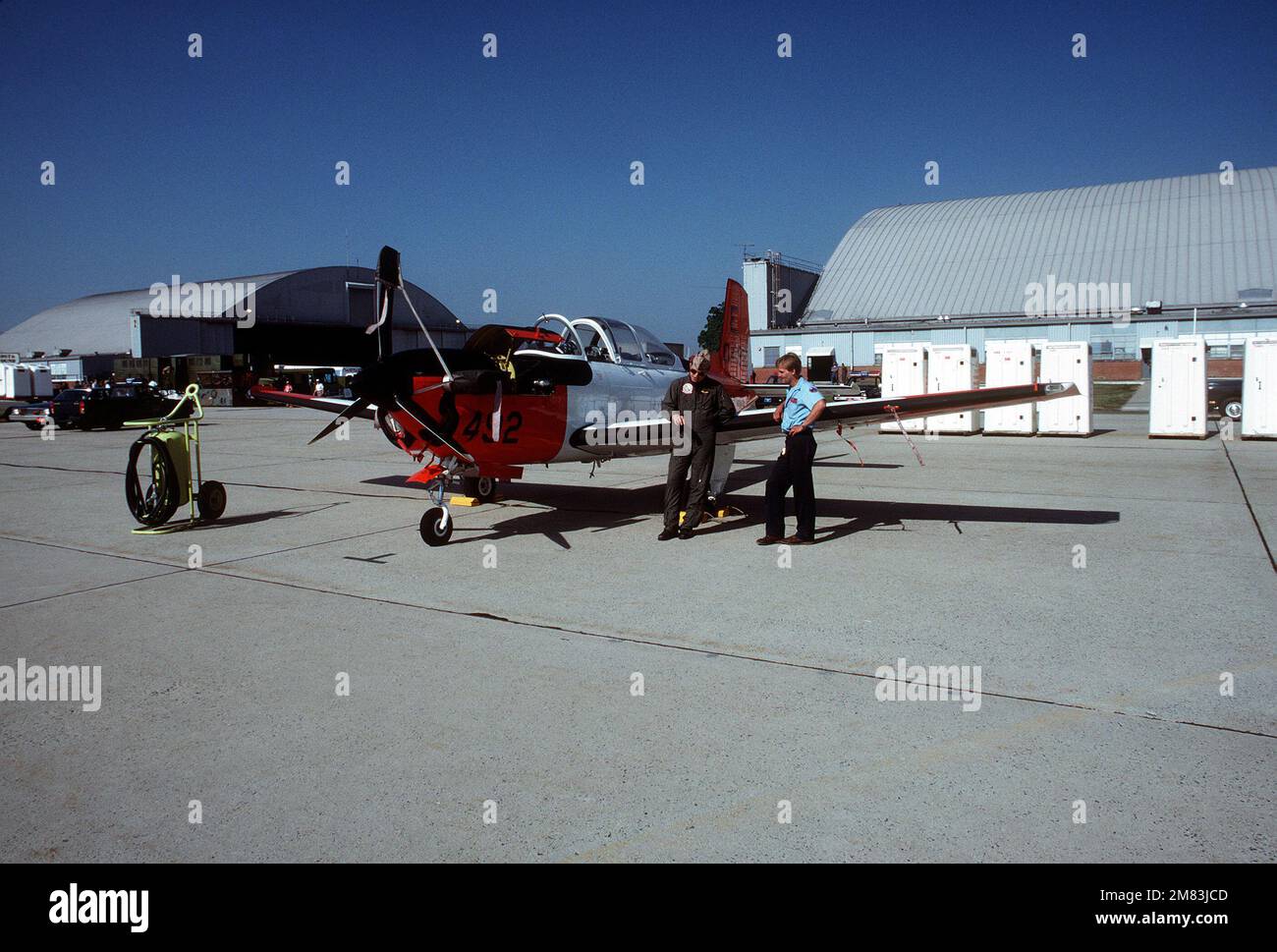 Left front view of a T-34C Mentor aircraft on display during the ...