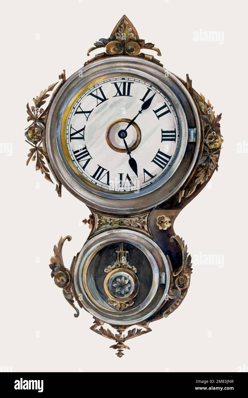 Vintage wall clock vector illustration, remixed from the artwork by ...
