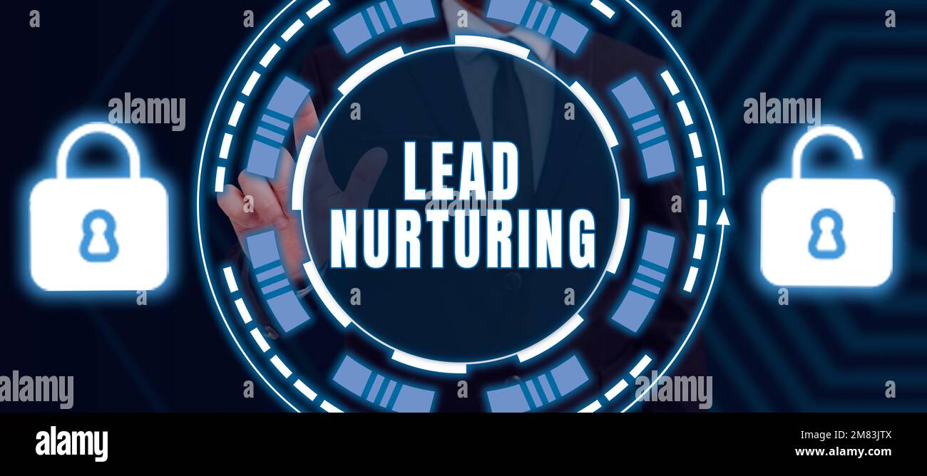 Conceptual caption Lead Nurturing. Word Written on method of building a ...