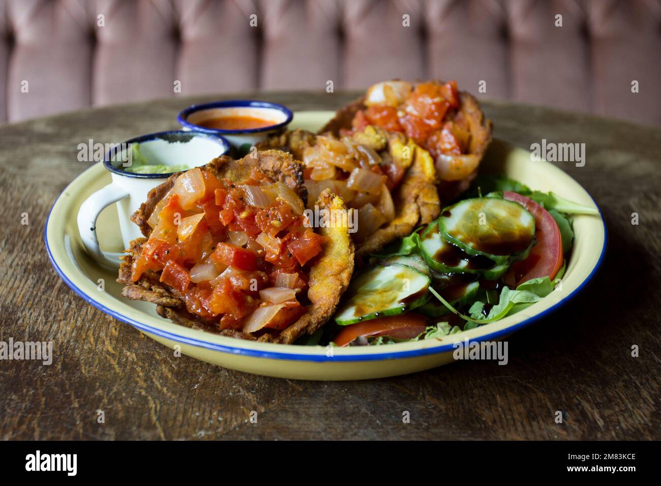 Patacón breakfast. The patacón, tostón, tachino or frito is a meal ...