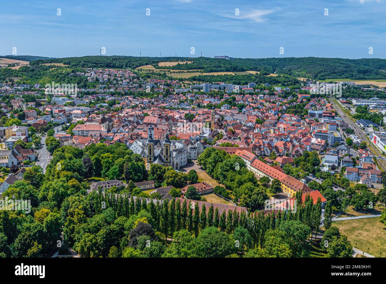 Aerial view to Bad Mergentheim in the Tauber Valley - around the spa park Stock Photo - Alamy