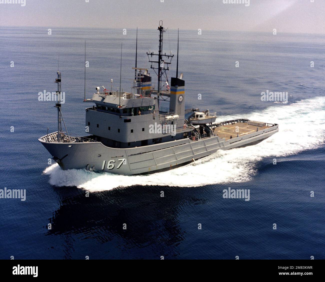 An aerial port bow view of the fleet tug USNS NARRAGANSETT (T-ATF 167 ...