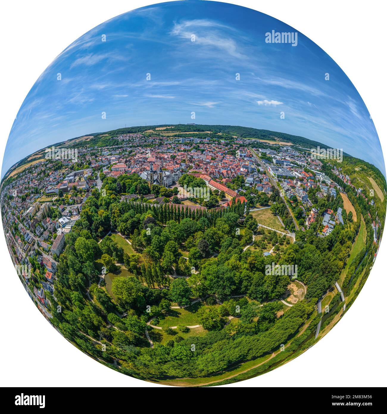 Aerial view to Bad Mergentheim in the Tauber Valley - around the spa park Stock Photo - Alamy