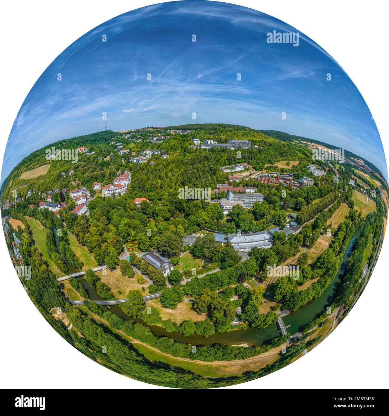 Aerial view to Bad Mergentheim in the Tauber Valley - around the spa park Stock Photo - Alamy