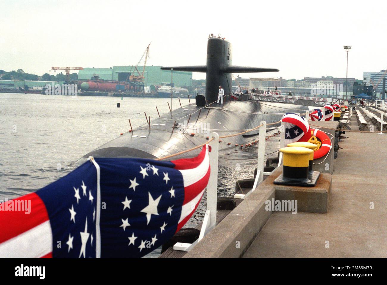 A port bow view of the nuclear-powered strategic missile submarine USS ...