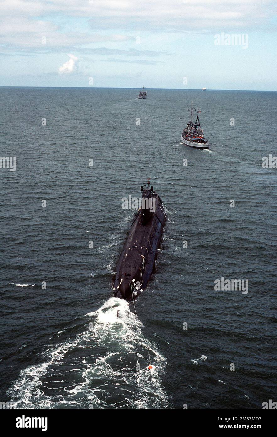 Aerial stern view of the nuclear-powered attack submarine ex-USS ...