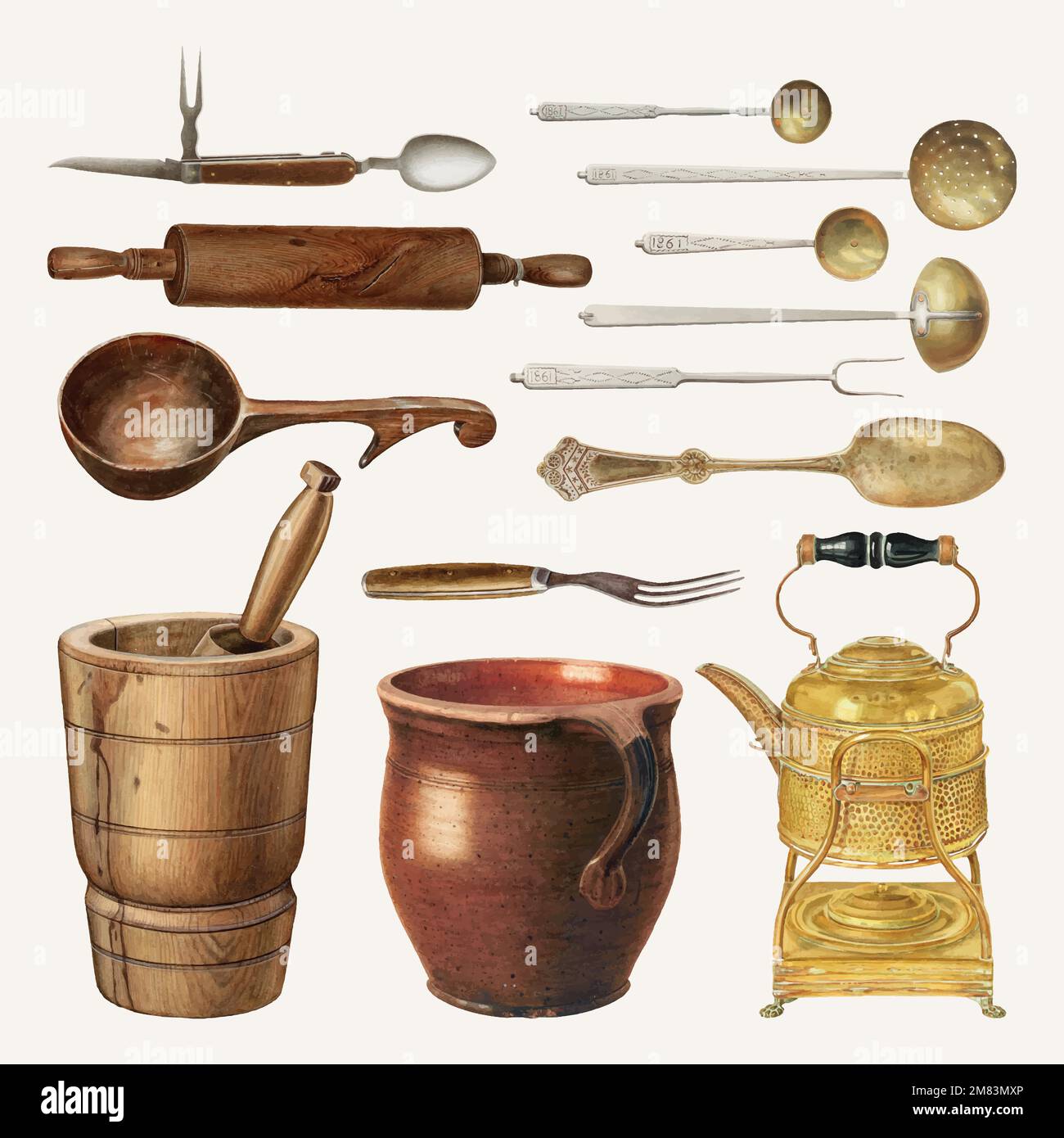 Vintage kitchenware vector illustration, remixed from public domain ...