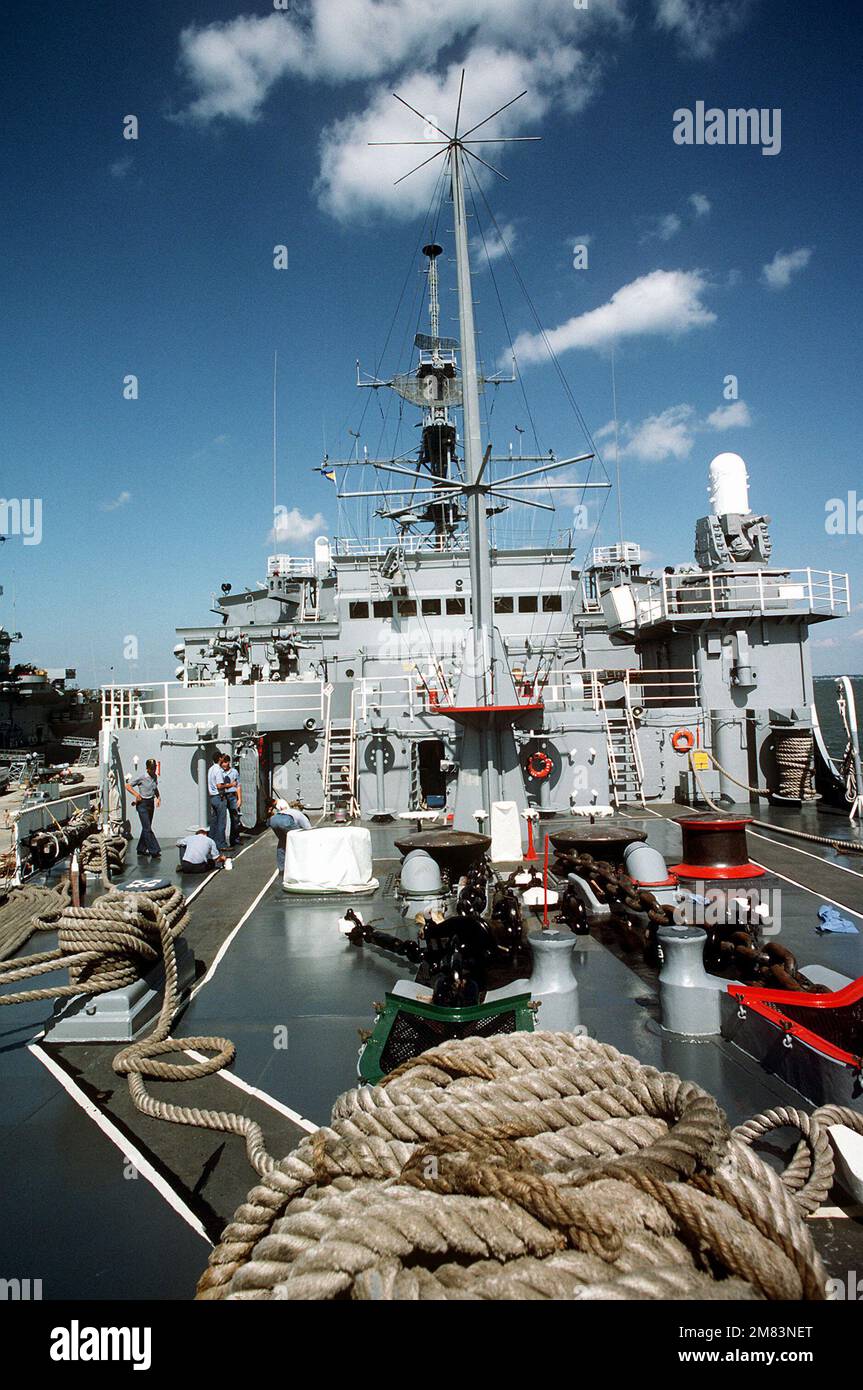 A view of ground tackle on the forecastle of the amphibious transport ...